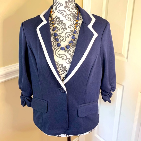 Soho | Jackets & Coats | Soho Womens Navy Blue Blazer With White Trim ...
